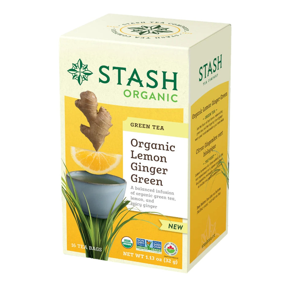 STASH - ORGANIC LEMON GINGER GREEN TEA - 16 BAGS – Win in Health
